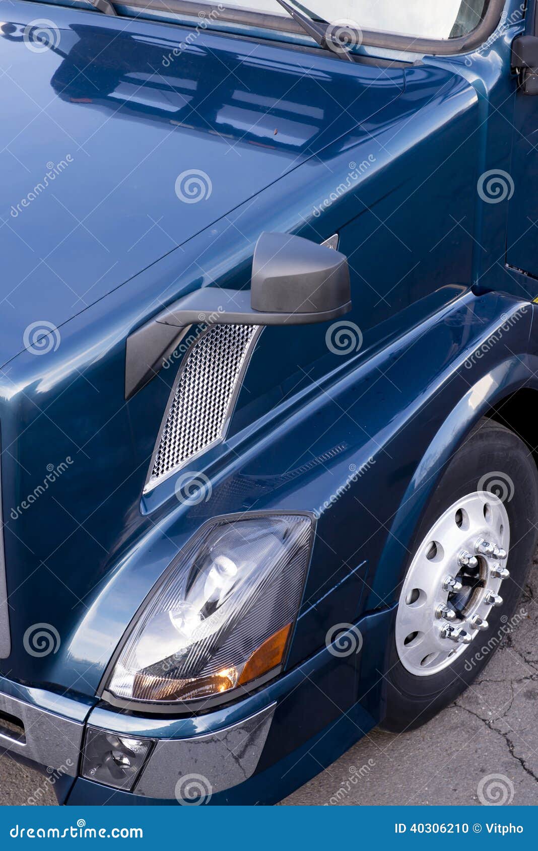 Dark Blue Semi Truck Side View Fragment Stock Photo - Image of truck ...