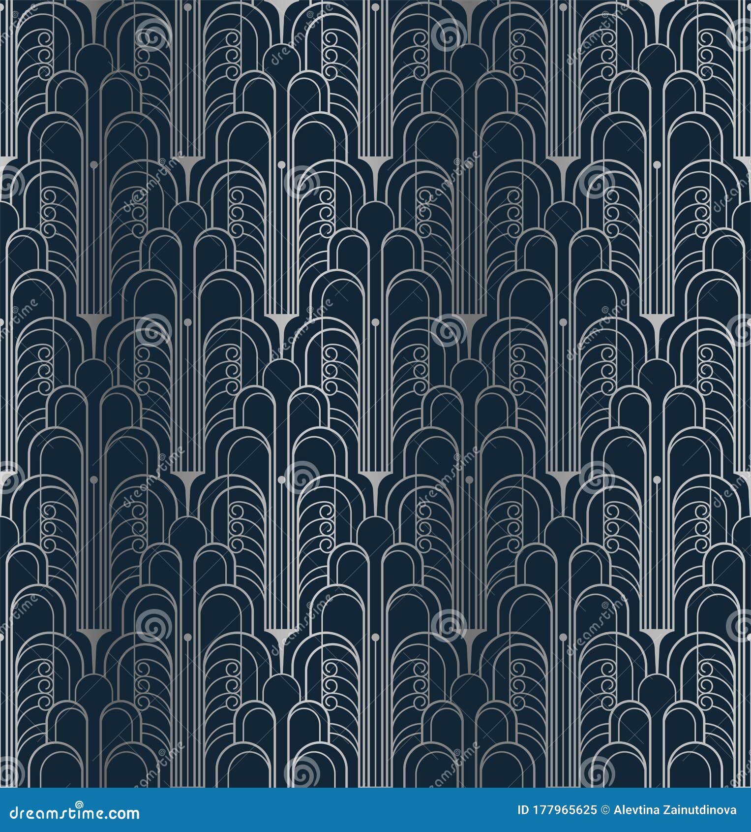 Dark Blue and Silver Art Deco Geometric Seamless Pattern Stock Vector ...