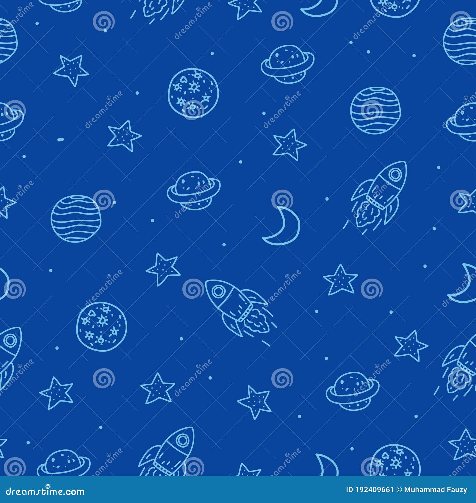 Dark Blue Space Doodle Pattern Stock Vector - Illustration of asteroid ...