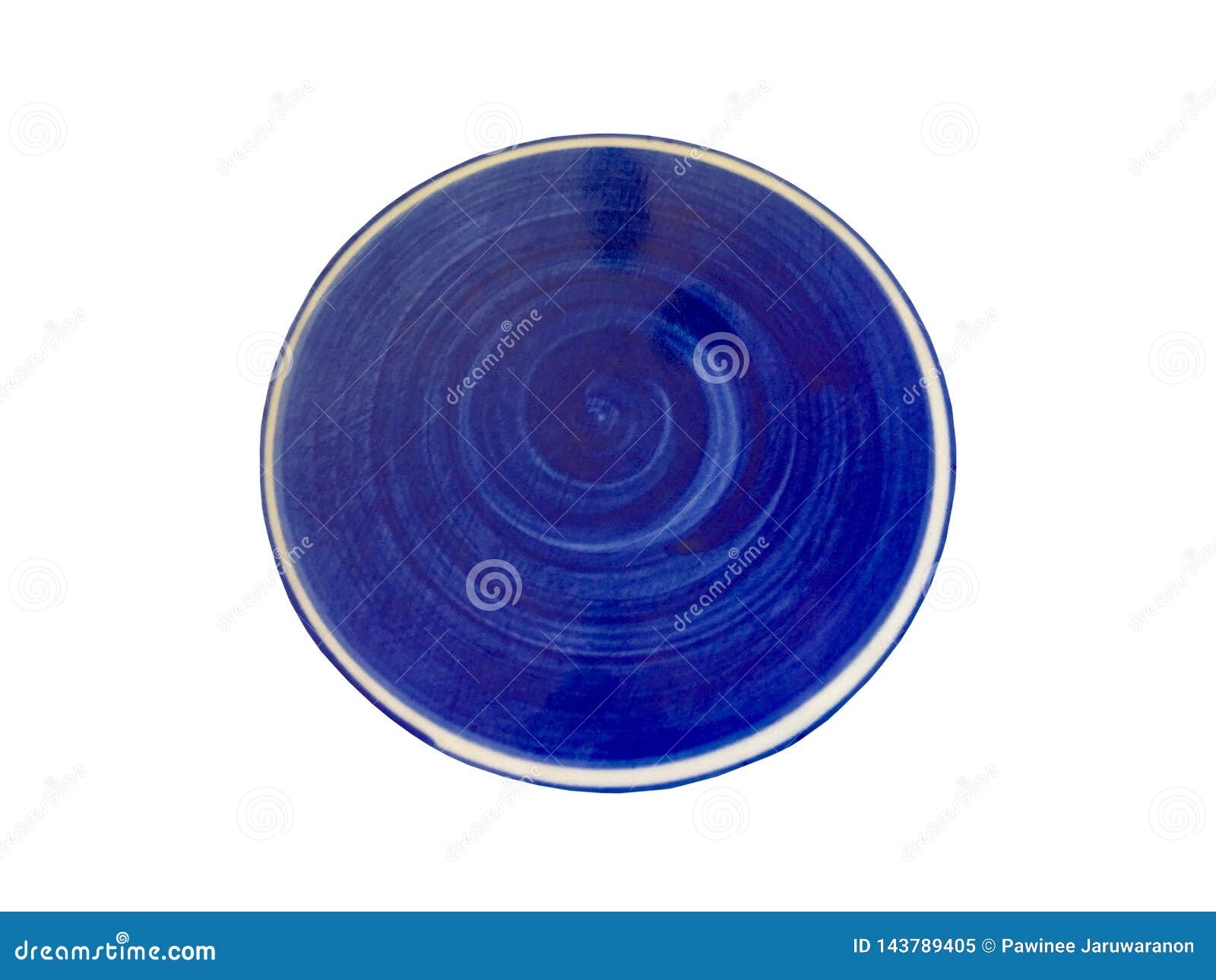 Dark Blue with Spiral Pattern of Ceramic Plate Isolated on White ...