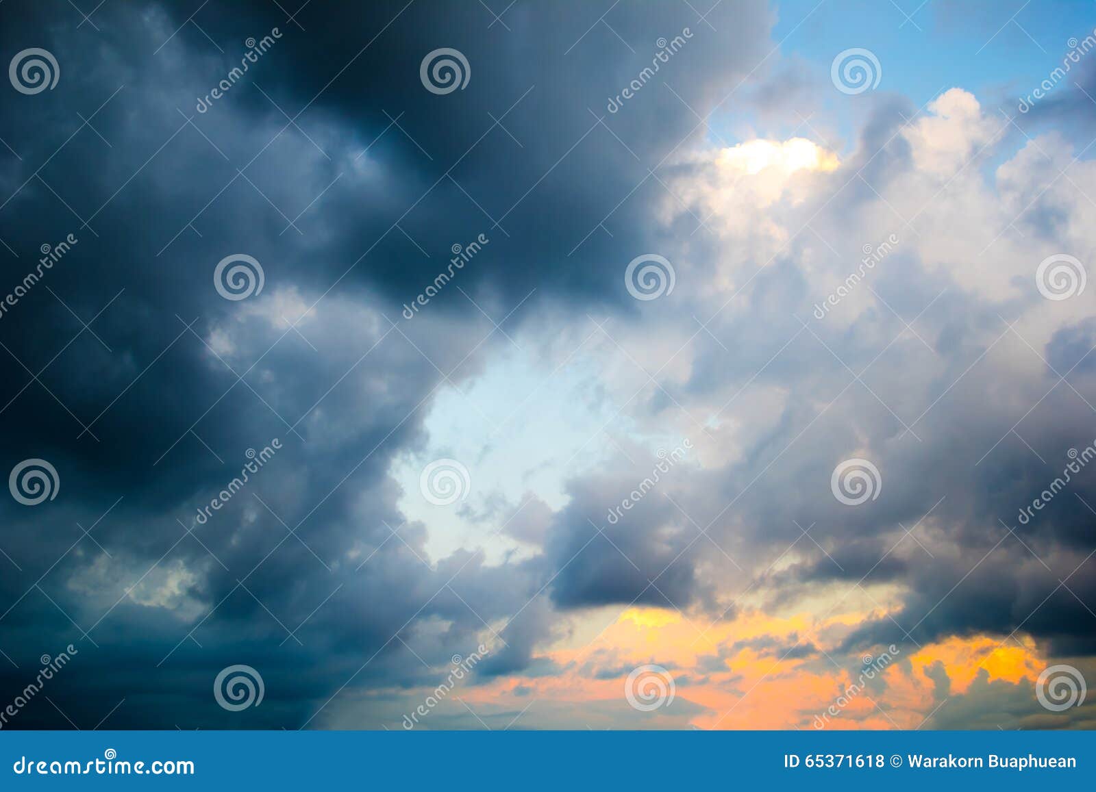 Dark Blue Stormy Cloudy with Golden Light Sky Stock Photo - Image of ...