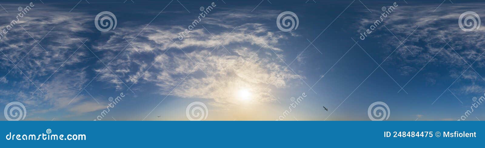 Panorama of a Dark Blue Sunset Sky with Golden Cumulus Clouds. Seamless ...