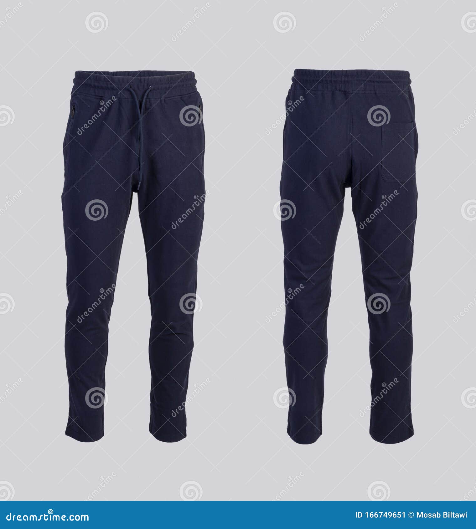 Dark Blue Sweatpants Front and Back View Isolated on White Stock Image ...