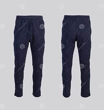 Dark Blue Sweatpants Front and Back View Isolated on White Stock Image ...