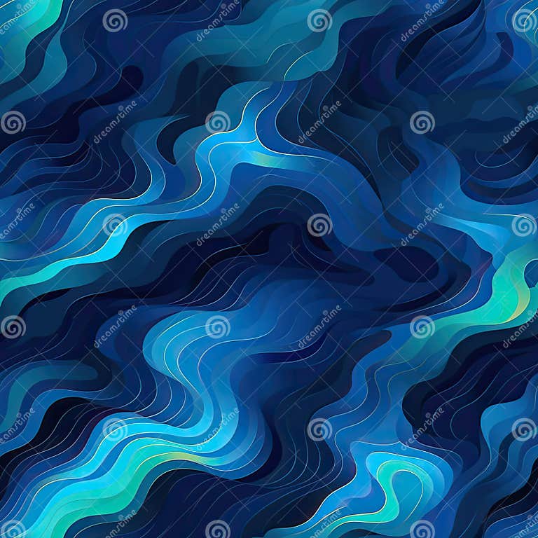 Dark Blue and Teal Wavy Abstract Seamless Pattern 05. Generative AI ...
