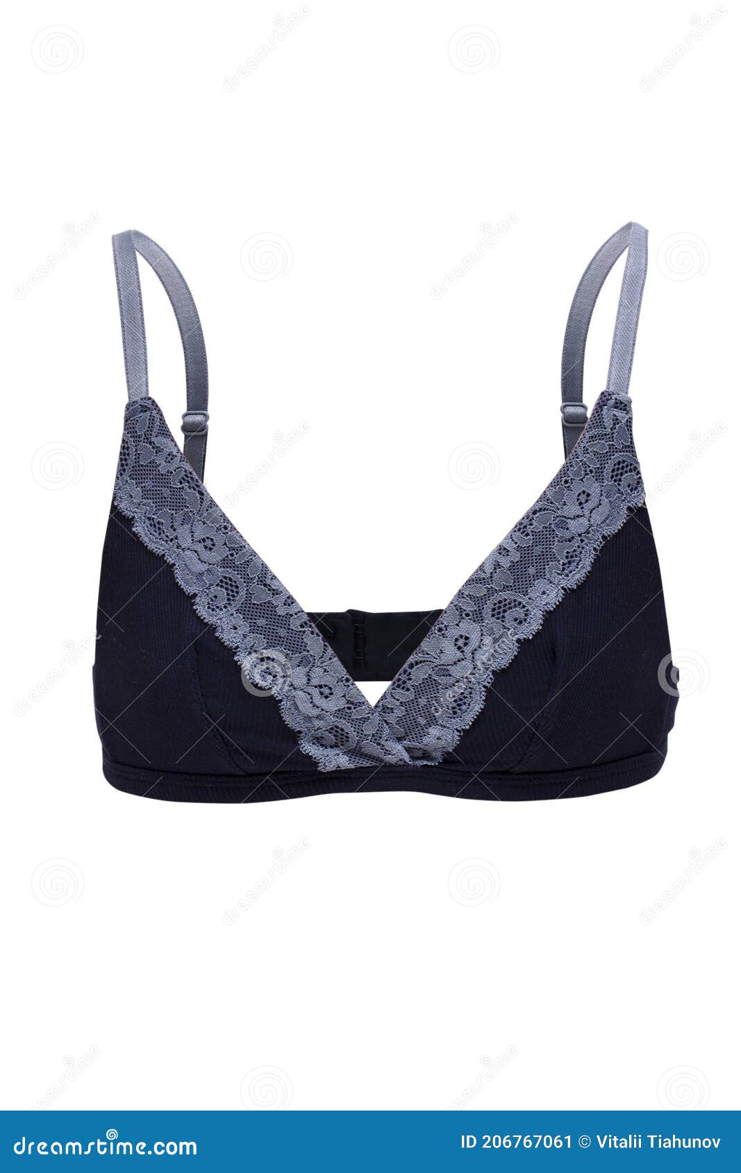 Dark Blue Textile Bra with Lace Isolated on White Stock Image - Image ...
