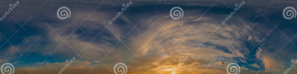 Dramatic Sunset Sky Panorama with Cumulus Clouds. Seamless Hdr 360 Pano ...