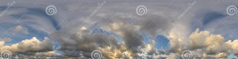Dramatic Sunset Sky Panorama with Cumulus Clouds. Seamless Hdr 360 Pano ...