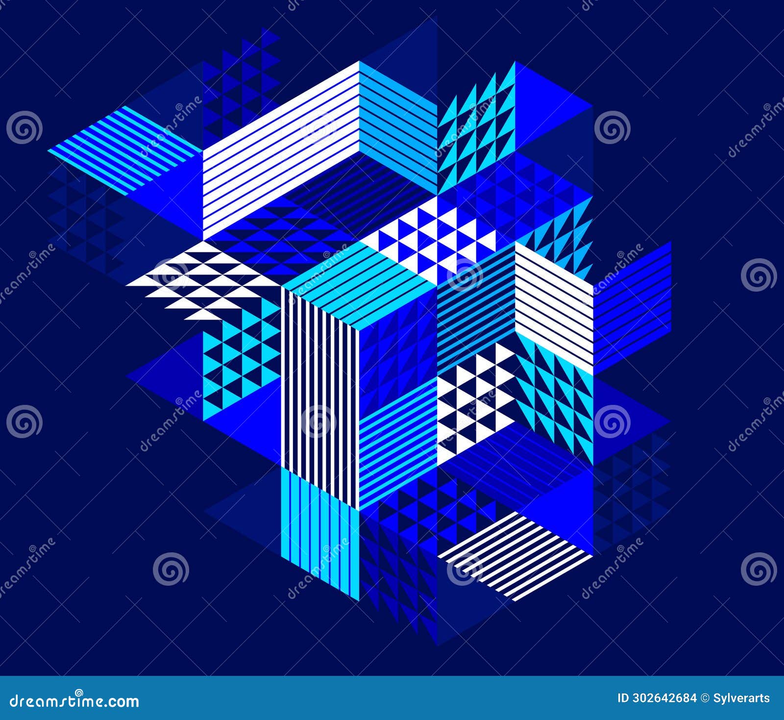 Dark Blue Vector Abstract Geometric Background with Cubes and Different ...