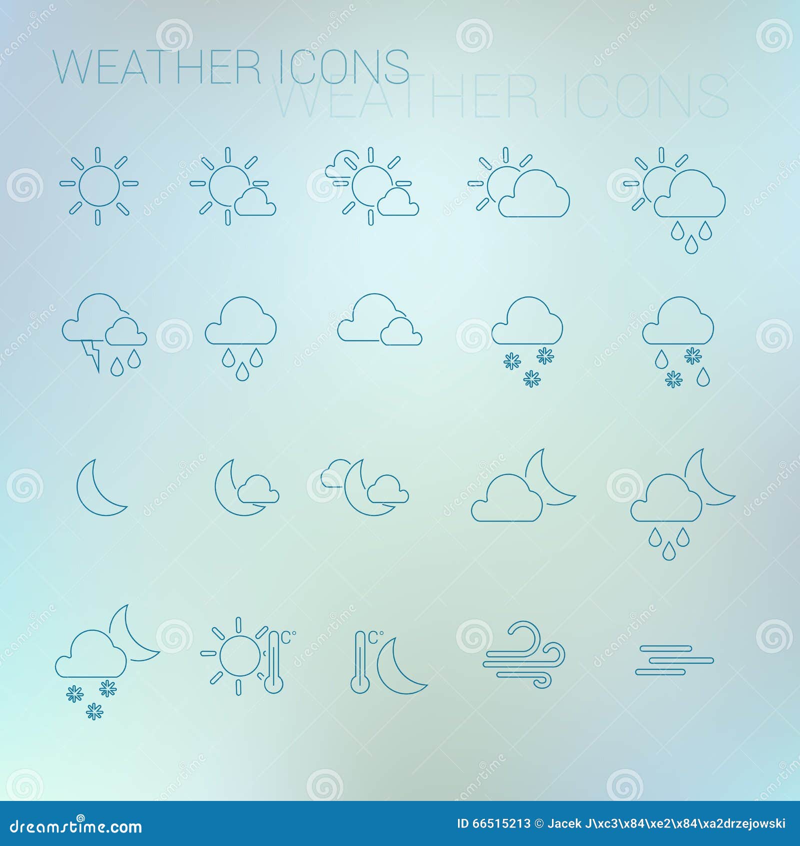 Dark Blue Weather Icon Set with Light Blurred Background Stock Vector ...