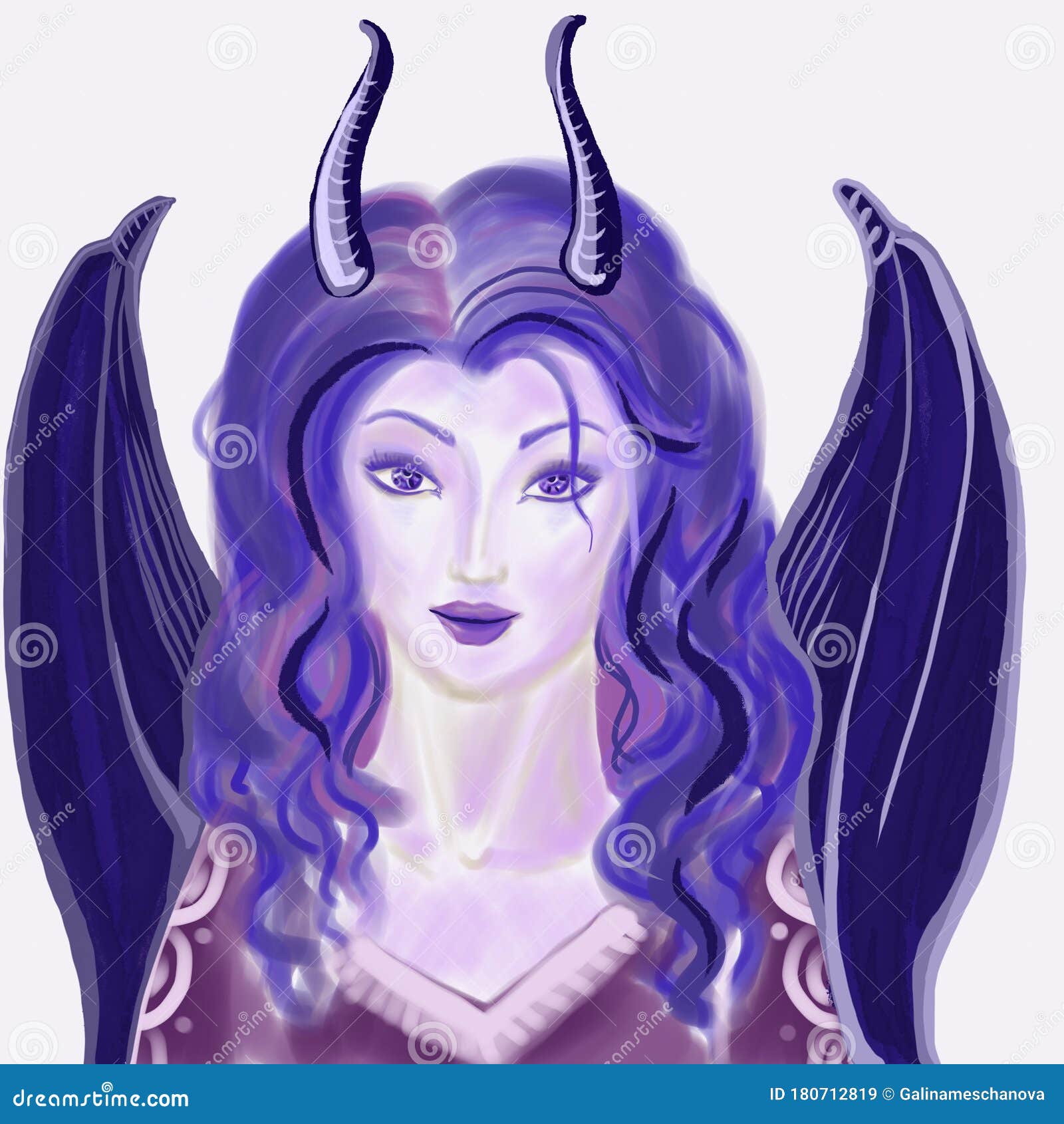 Dark Blue Witch with Wings and Horns Stock Illustration - Illustration ...