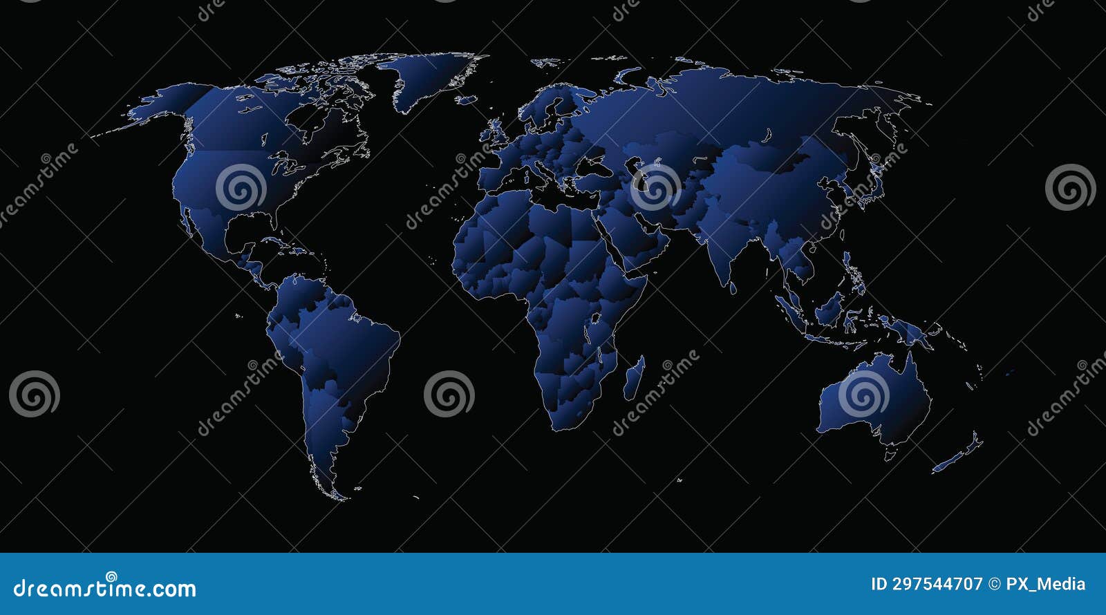 Dark Blue World Map on Black Background Stock Vector - Illustration of ...