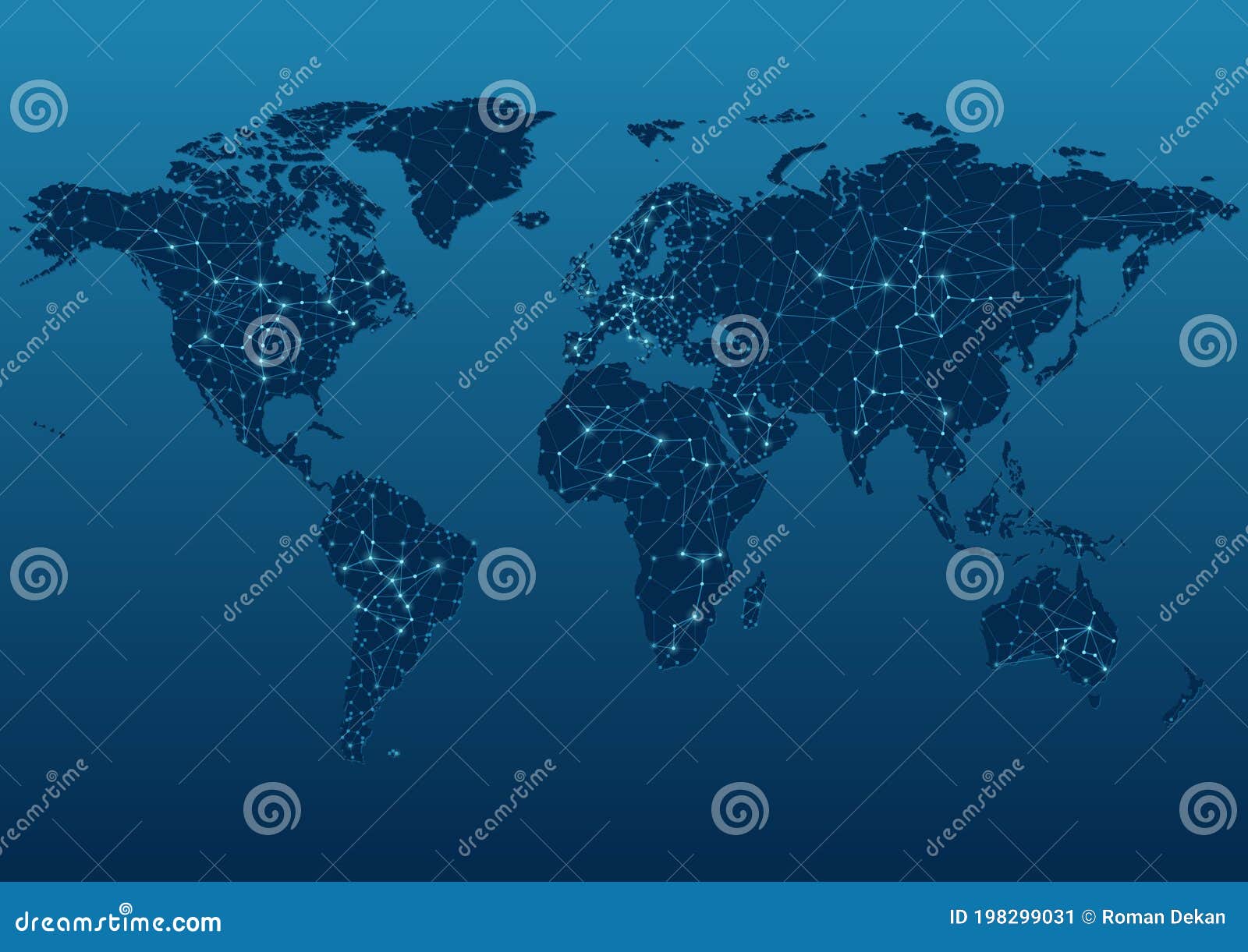 Dark Blue World Map Showing Communication Networks Stock Vector ...