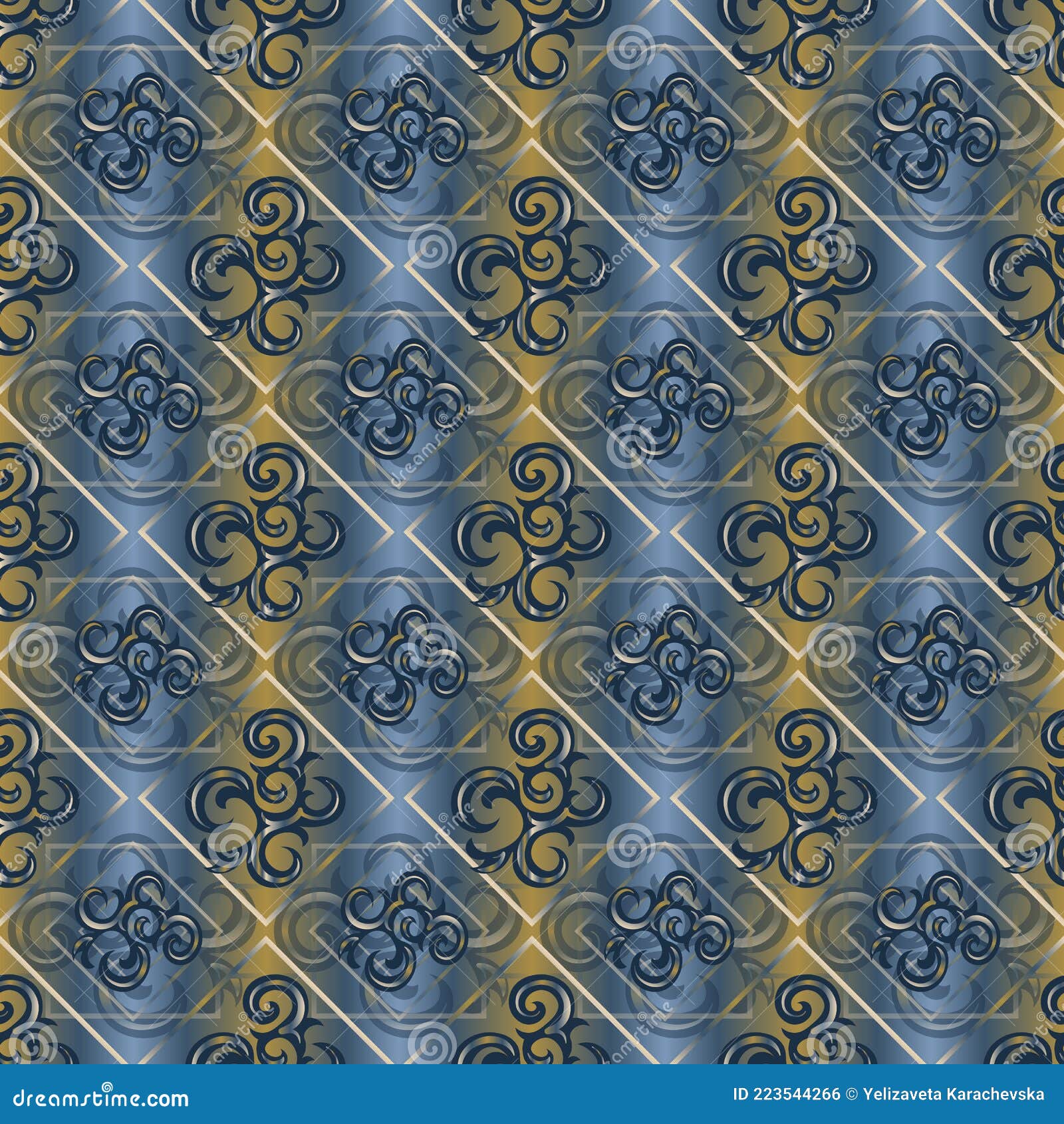 Dark Blue and Yellow Background is a Seamless Pattern. the Curls are ...