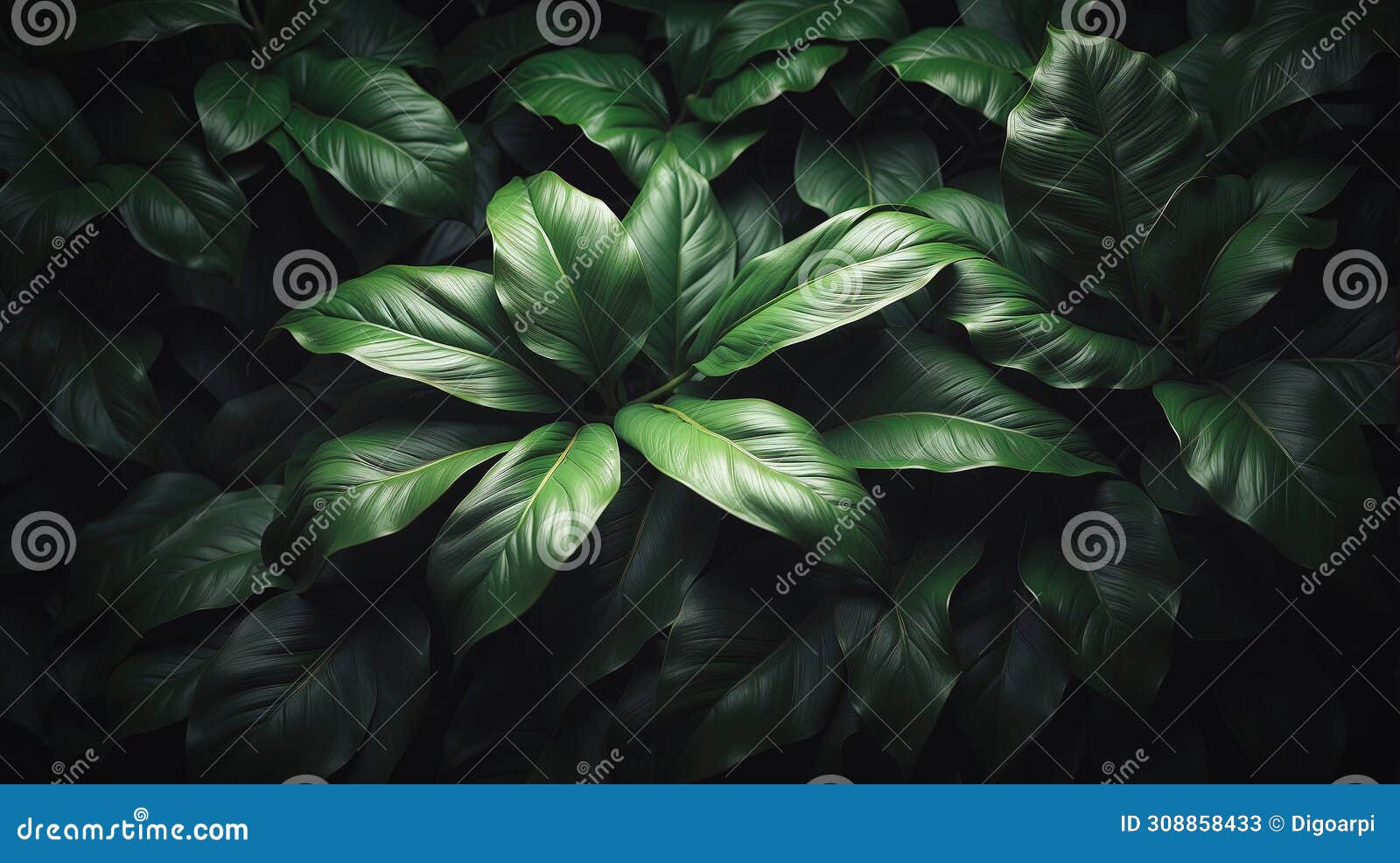 Dark Botanical Background from Green Big Smooth Leaves, Green Tropical ...