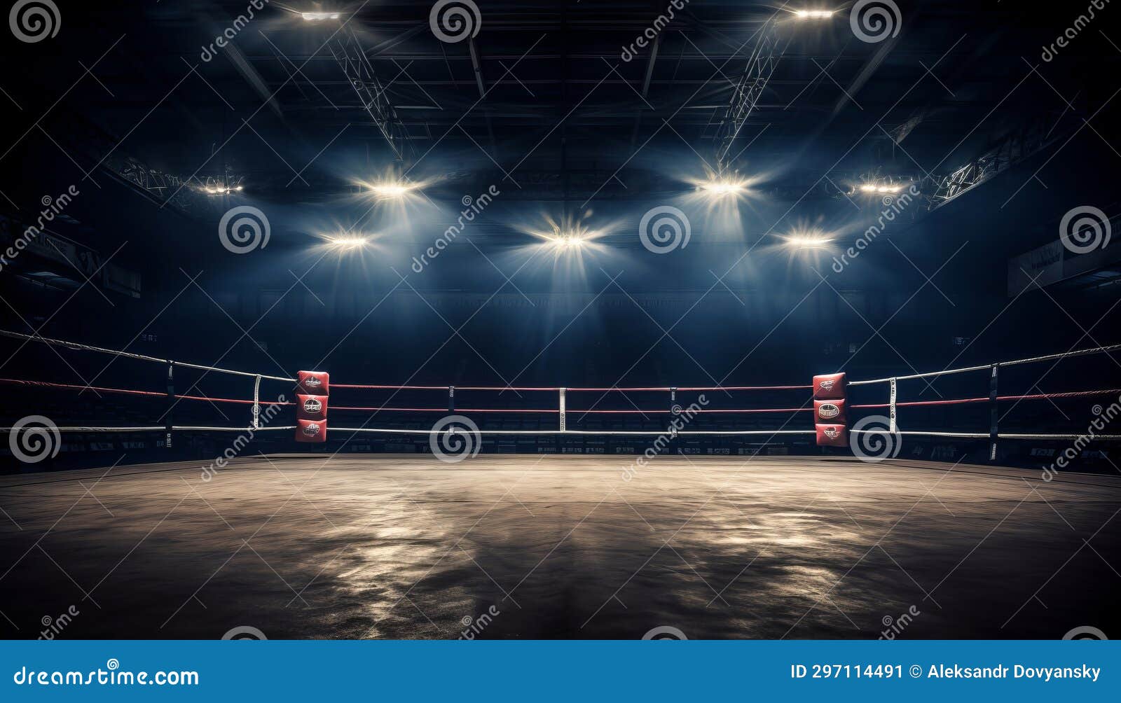 Empty Dark Professional Boxing Ring in the Light of Spotlights Stock ...