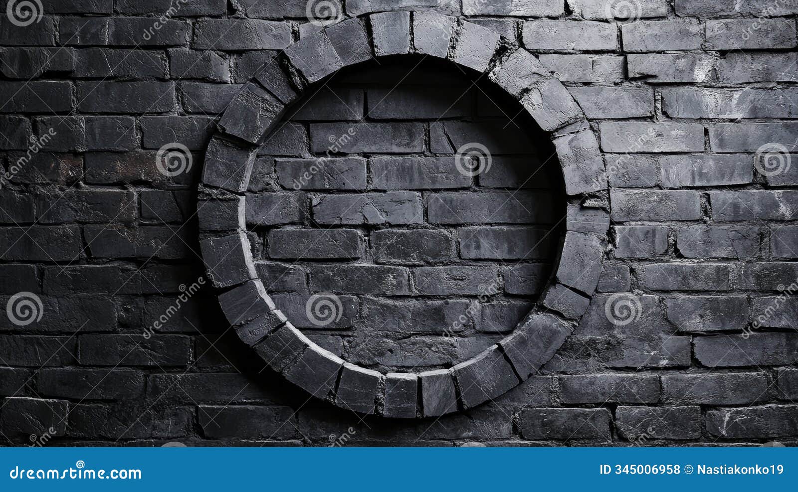 Dark Brick Wall with Circular Void, Abstract Architecture. Urban Design ...