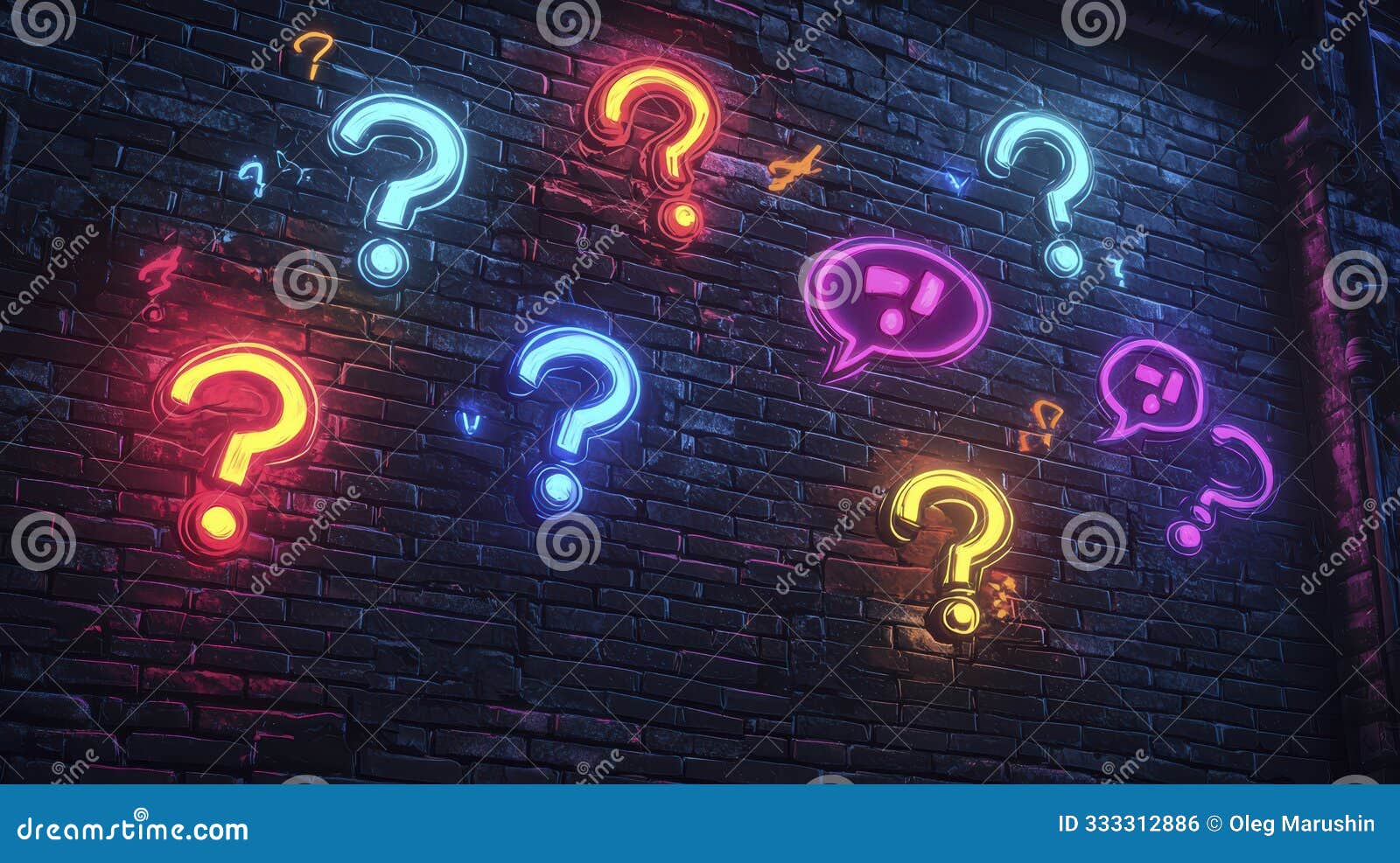 A Dark Brick Wall with Neon Question Marks Symbolizes an Evening of ...