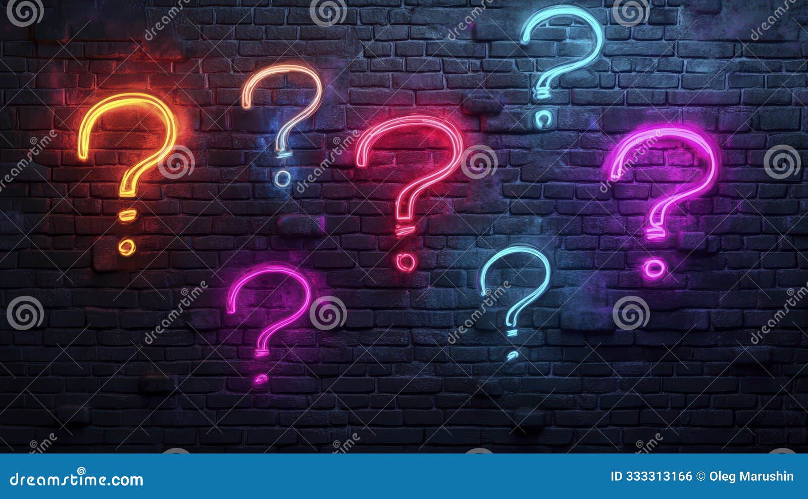 A Dark Brick Wall with Neon Question Marks Symbolizes an Evening of ...
