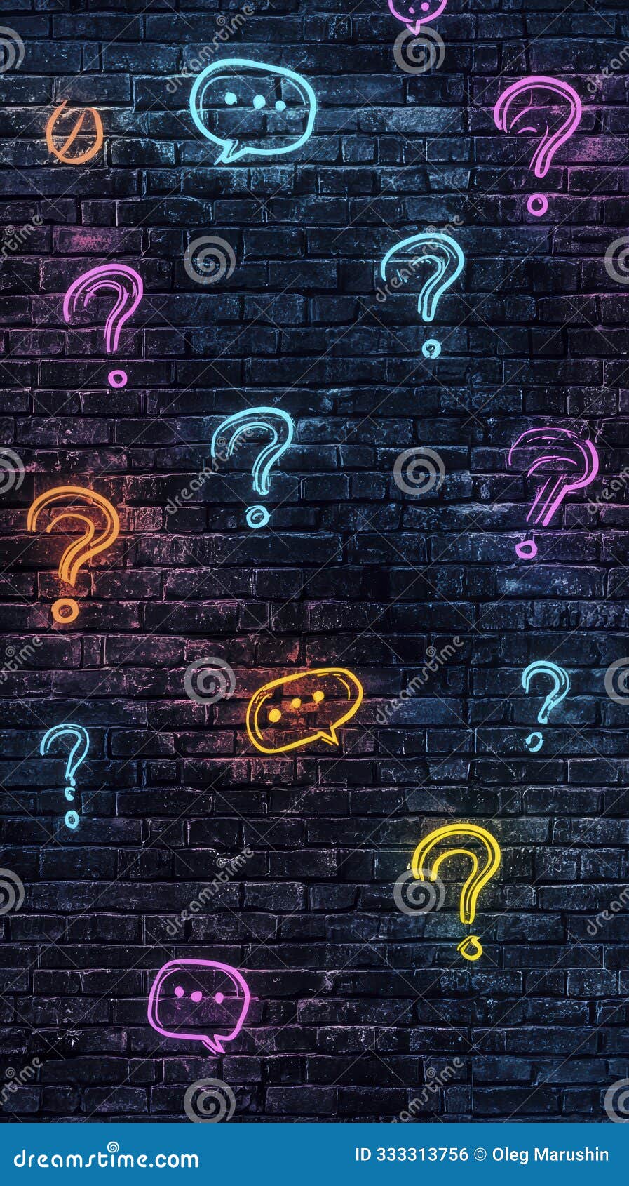 A Dark Brick Wall with Neon Question Marks Symbolizes an Evening of ...
