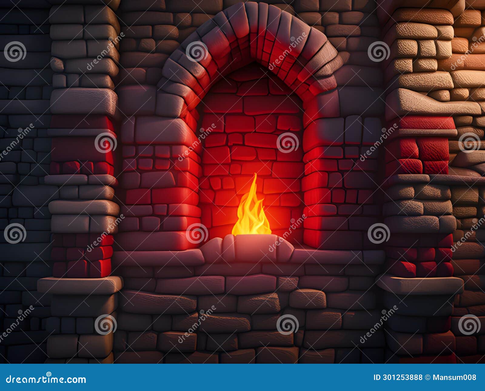 Dark Brick Wall with a Red Fire Stock Illustration - Illustration of ...
