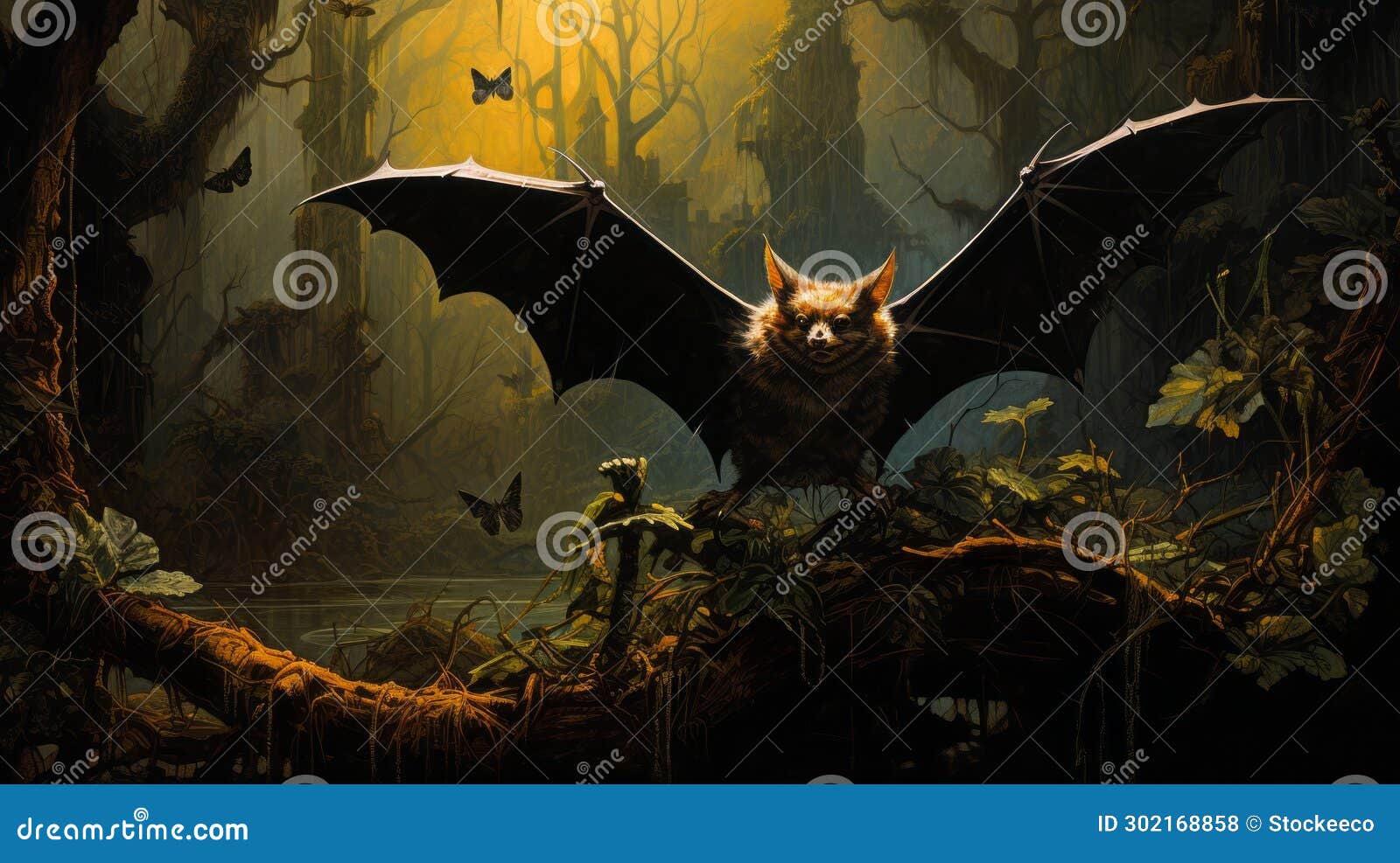 Dark and Brooding Forest: a Hyperrealistic Illustration with a Flying ...