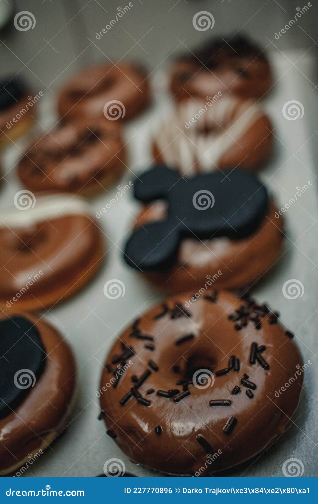 Dark Brow Doughnuts in a White Sweet Box Stock Photo - Image of produce ...