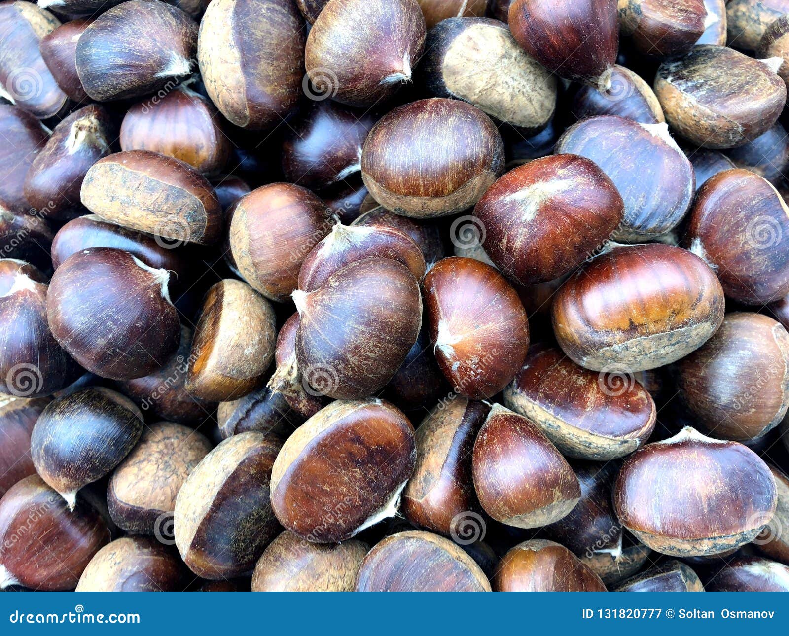 Dark Brown Chestnuts. a Fragment of a Fruit and Vegetable Store Stock ...