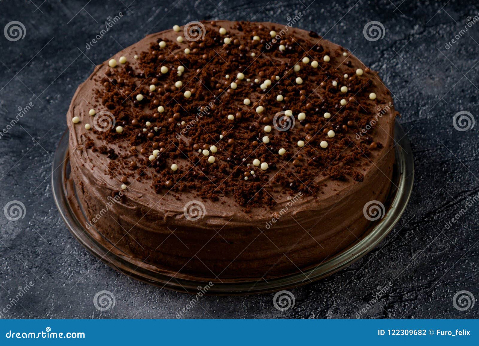 Dark Brown Chocolate Cake with Decoration Stock Photo - Image of piece ...