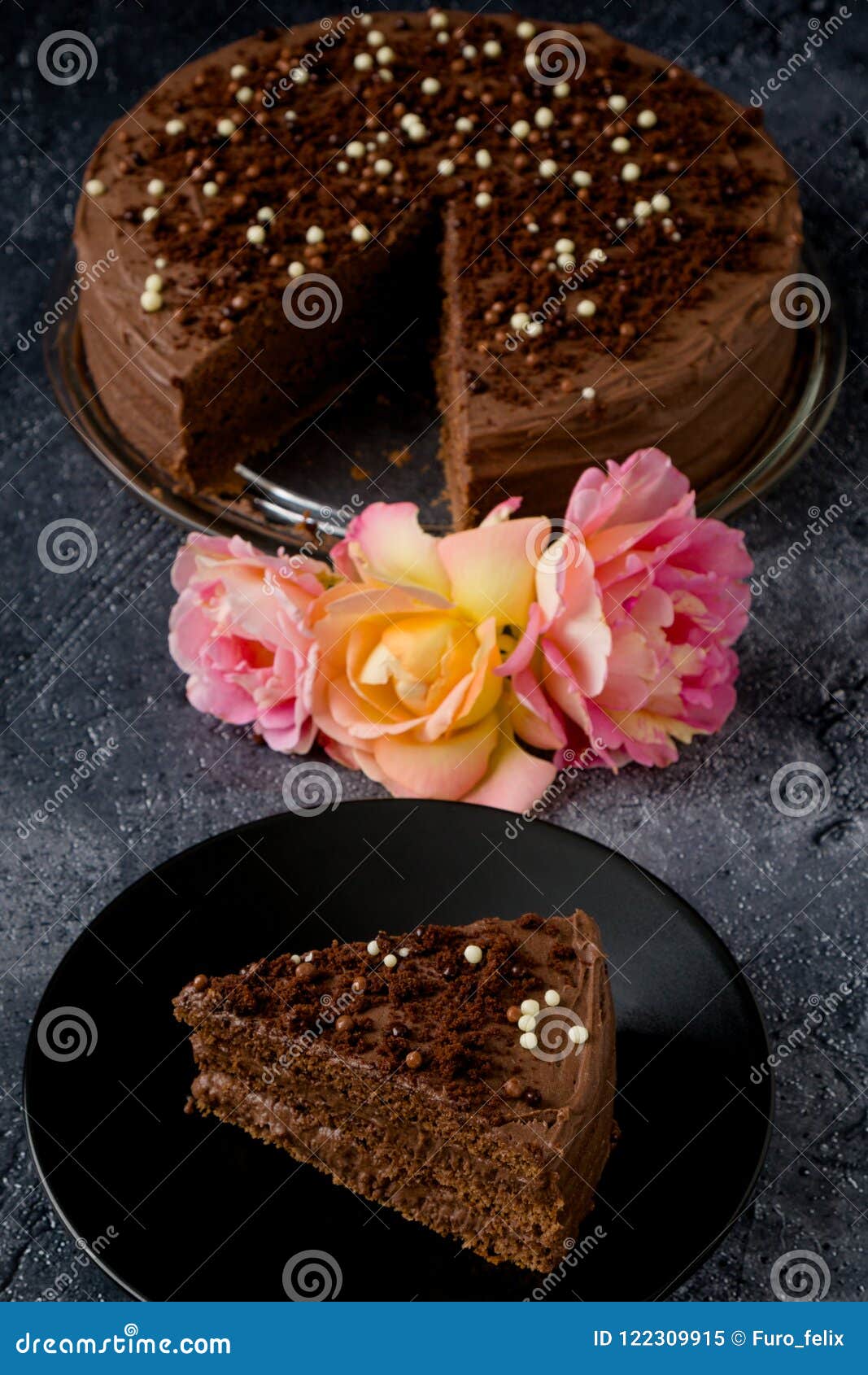 Dark Brown Chocolate Cake with Decoration Stock Image - Image of ...