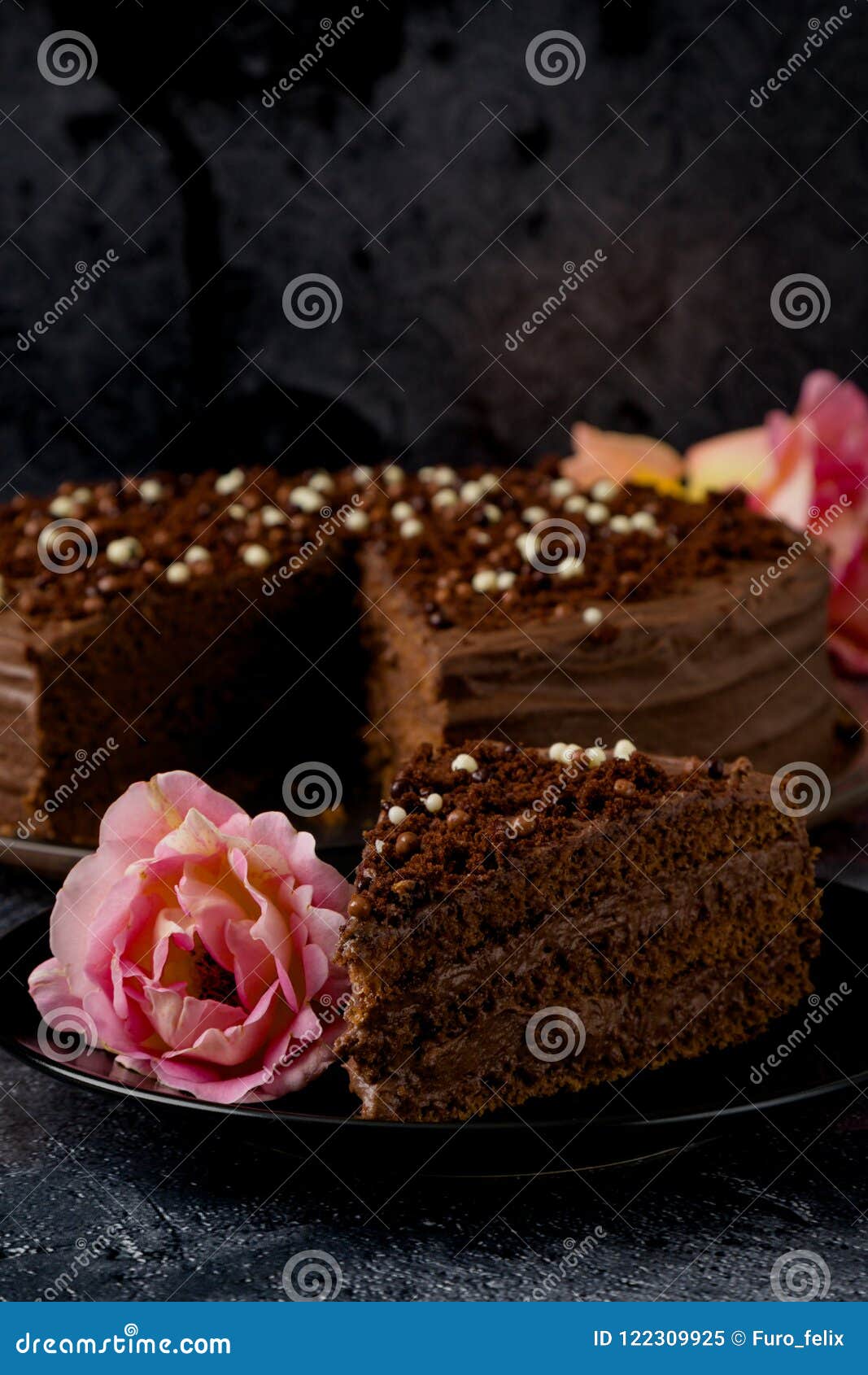 Dark Brown Chocolate Cake with Decoration Stock Image - Image of ...