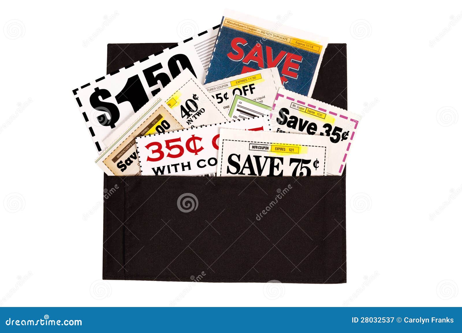 A Dark Brown Cloth Wallet Full of Coupons Stock Image - Image of ...