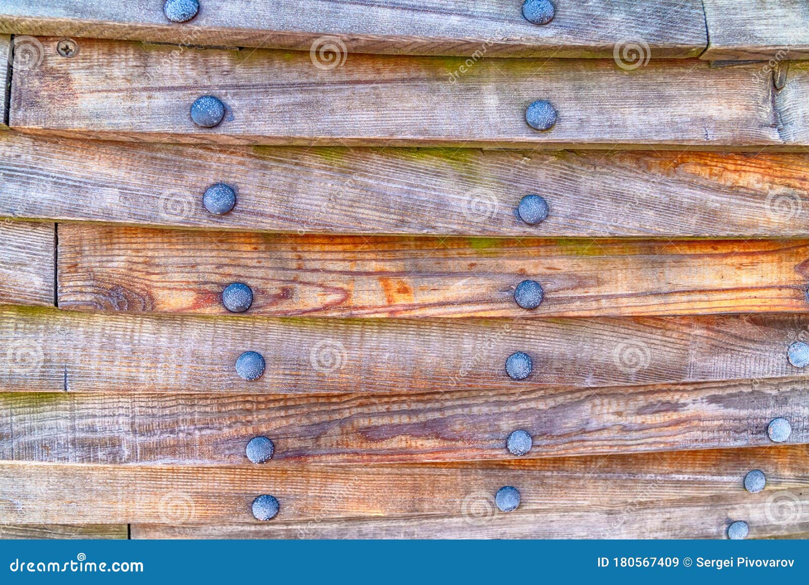 Dark Brown Horizontal Planks Pattern and Row of Iron Rivets Stock Image ...