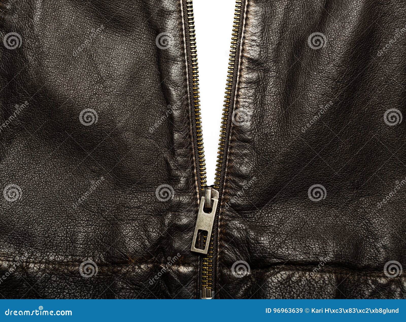 Dark Brown Leather Jacket with the Zip Partly Open Stock Image - Image ...