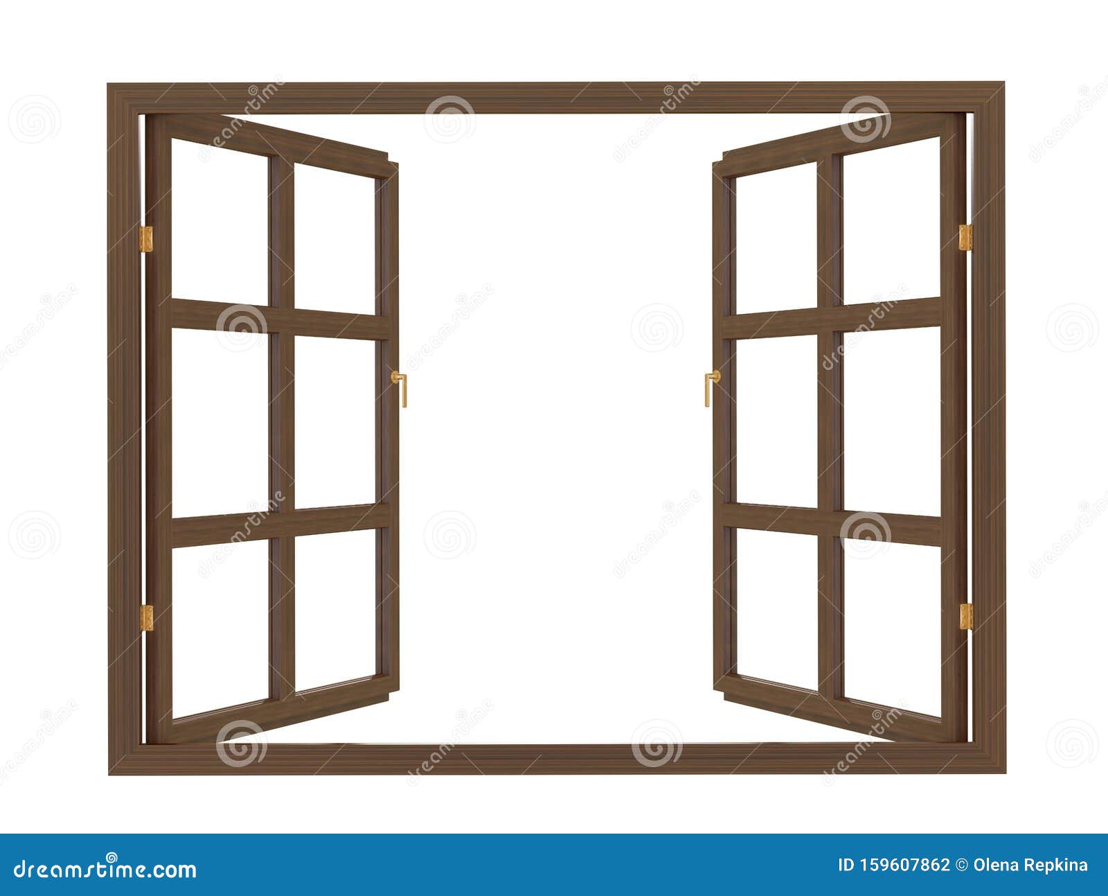 Dark Brown Open Wooden Window on White 3d Rendering Stock Illustration ...