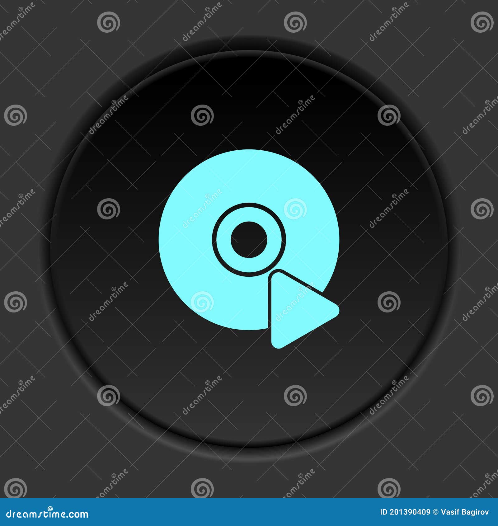 Dark Button Icon Cd Player. Button Banner Round Badge Interface for ...