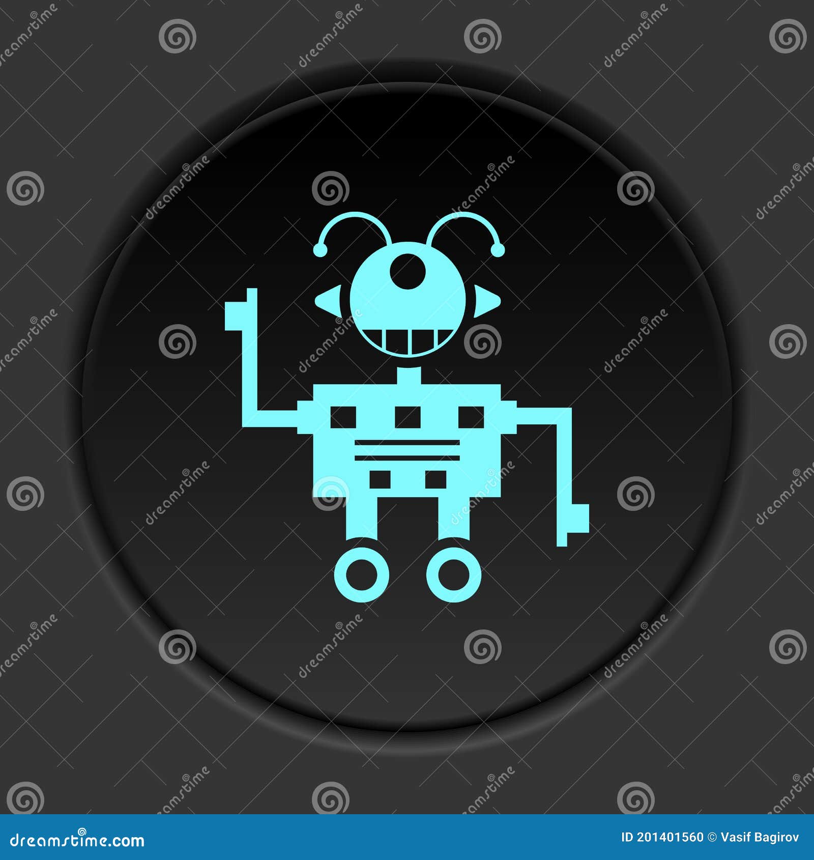 Dark Button Icon Robot Technology. Button Banner Round Badge Interface ...