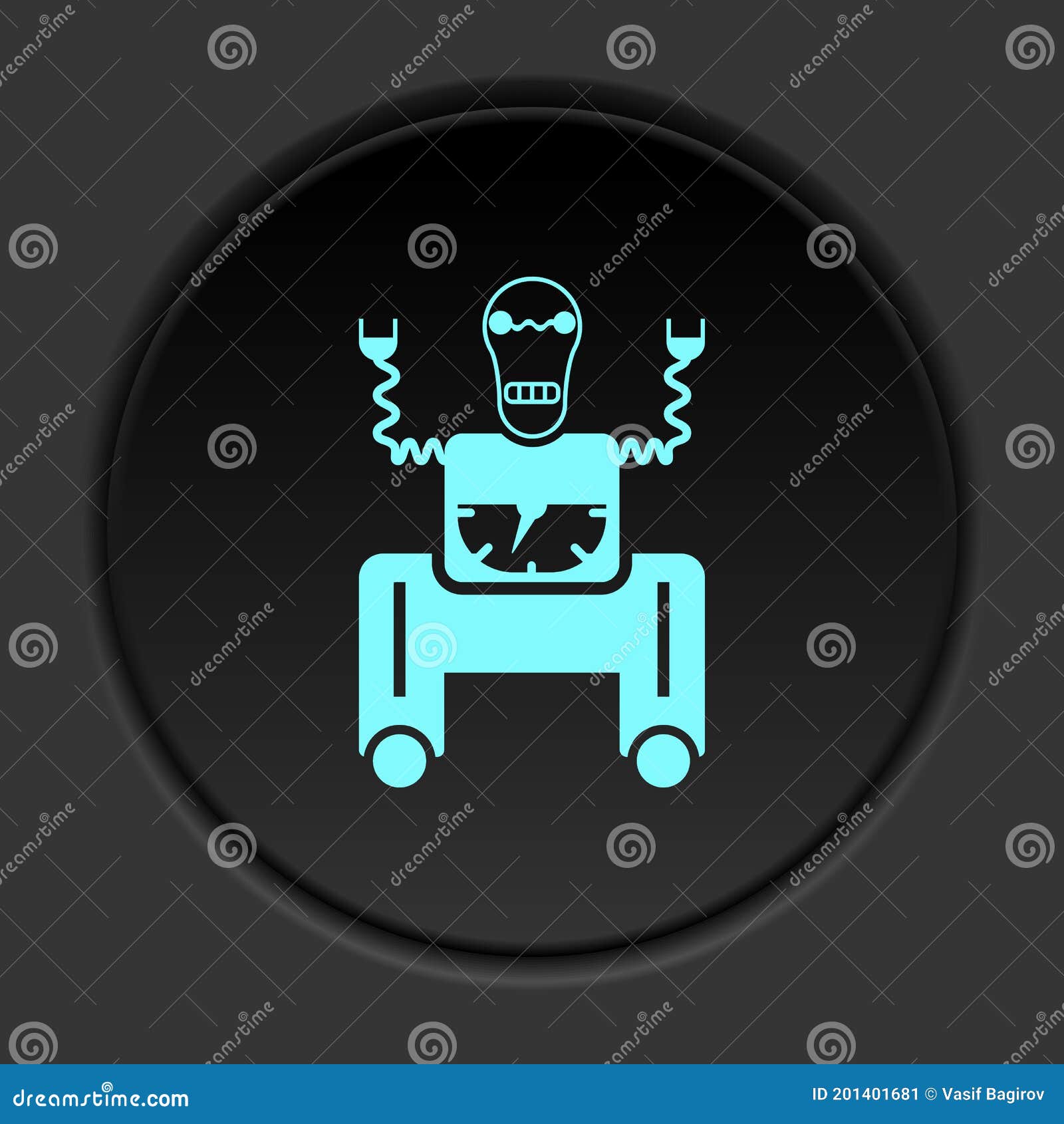Dark Button Icon Robot Technology. Button Banner Round Badge Interface ...