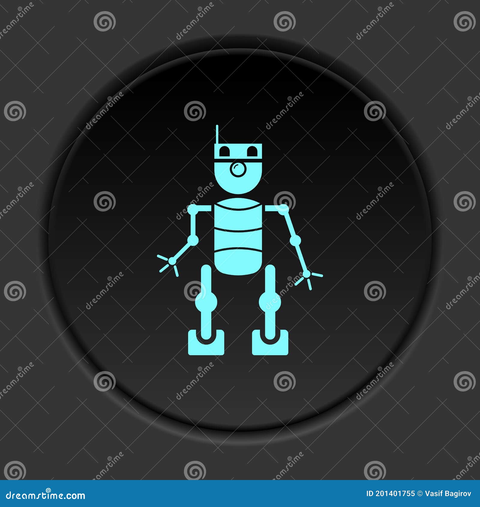 Dark Button Icon Robot Technology. Button Banner Round Badge Interface ...