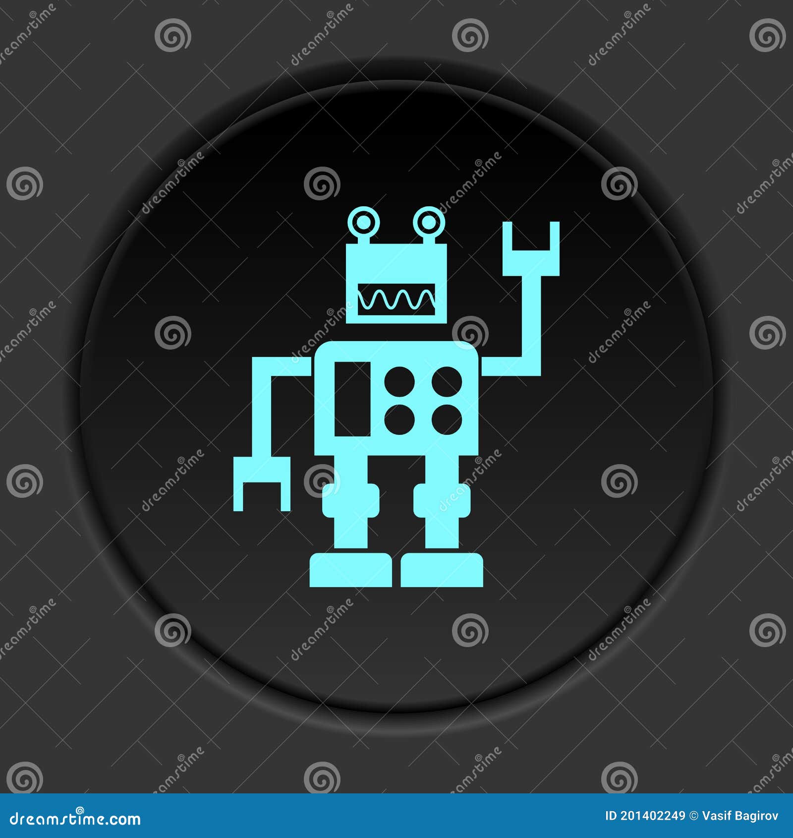 Dark Button Icon Robot Technology. Button Banner Round Badge Interface ...