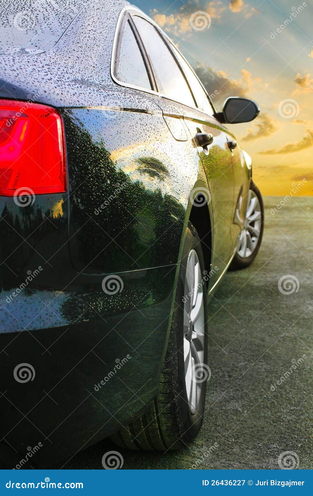 Dark car on sunset stock image. Image of detail, glass - 26436227