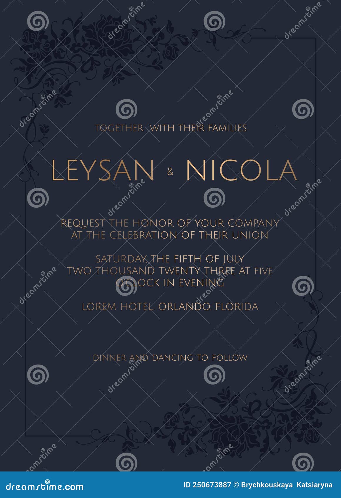 Dark card template. stock vector. Illustration of floral - 250673887