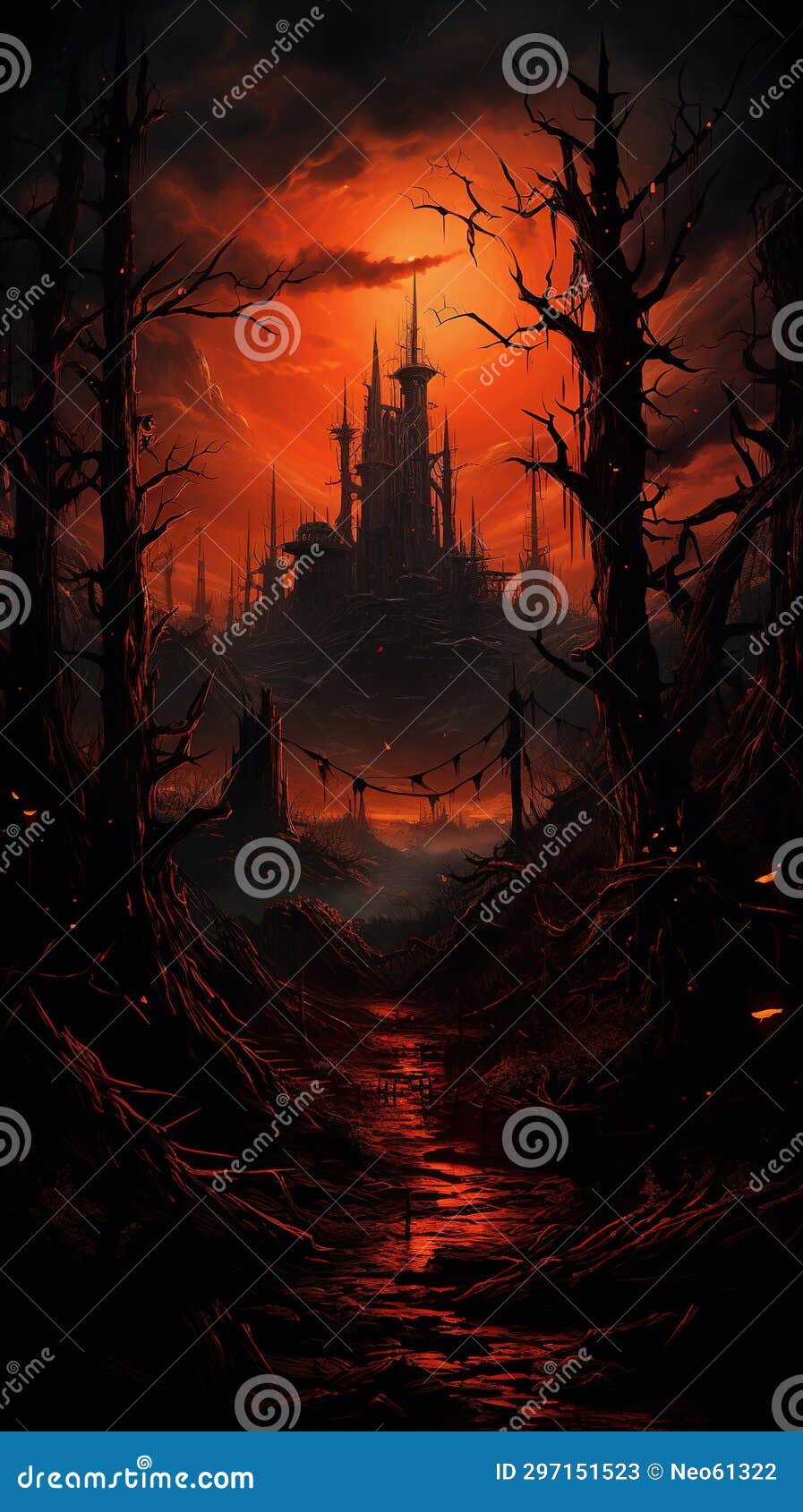 A Dark Castle at Night Full of Dead Trees and Scary Generative AI Stock ...