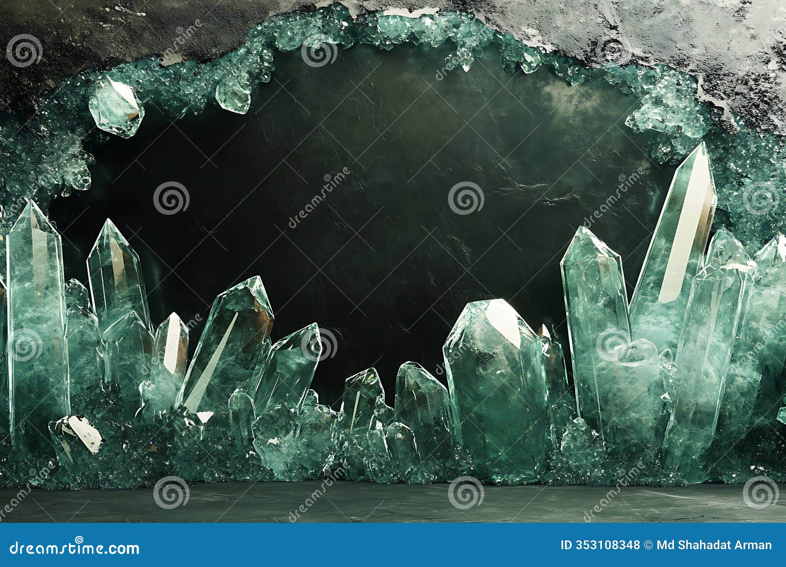 Dark Cave with Glowing Teal Crystals Stock Illustration - Illustration ...
