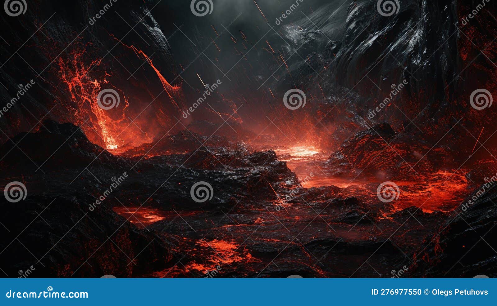 A Dark Cave with Lava and Bright Red Light Coming from it Stock ...