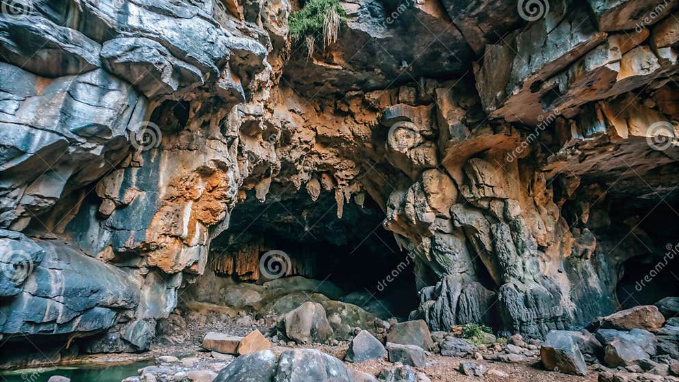 A Dark Cave Opening with Jagged Rock Formations Stock Photo - Image of ...