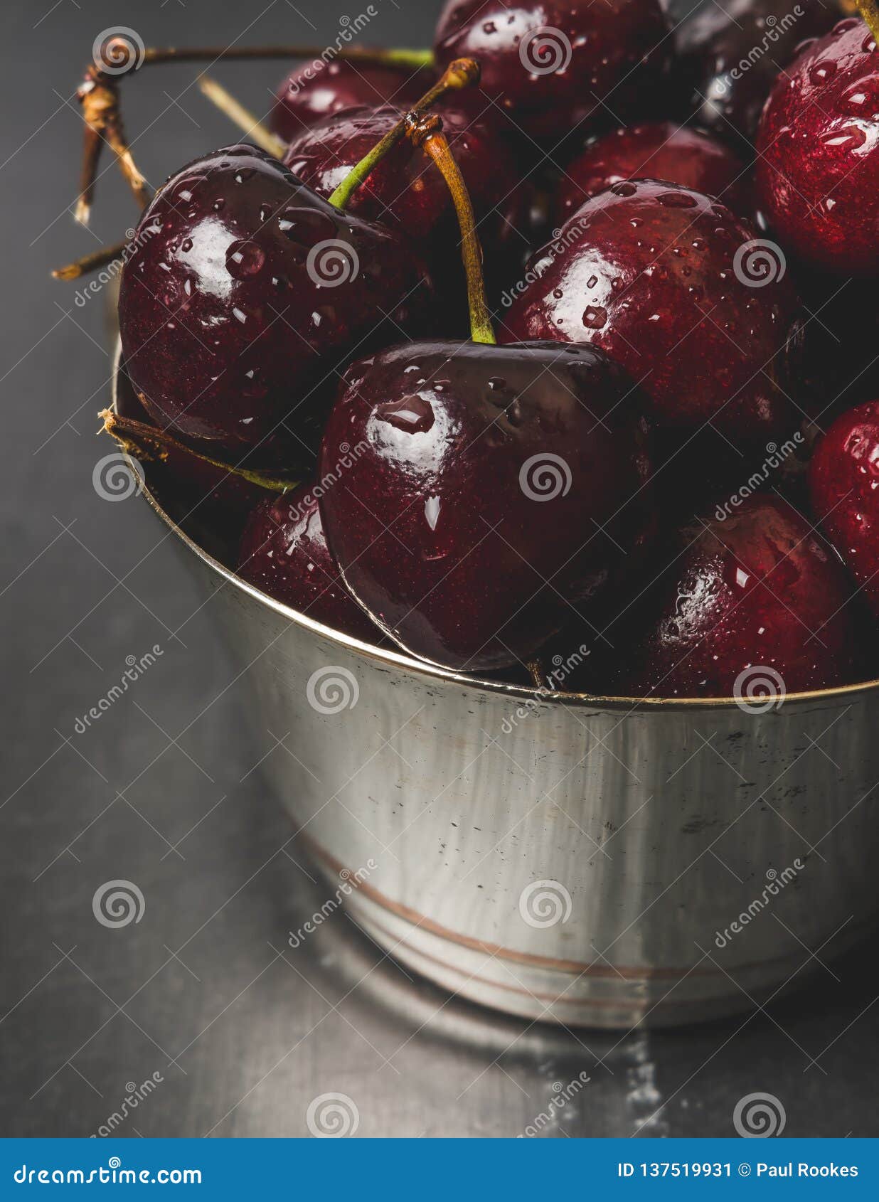 Dark Cherries in Silver Dish Stock Image - Image of cherries, bright ...
