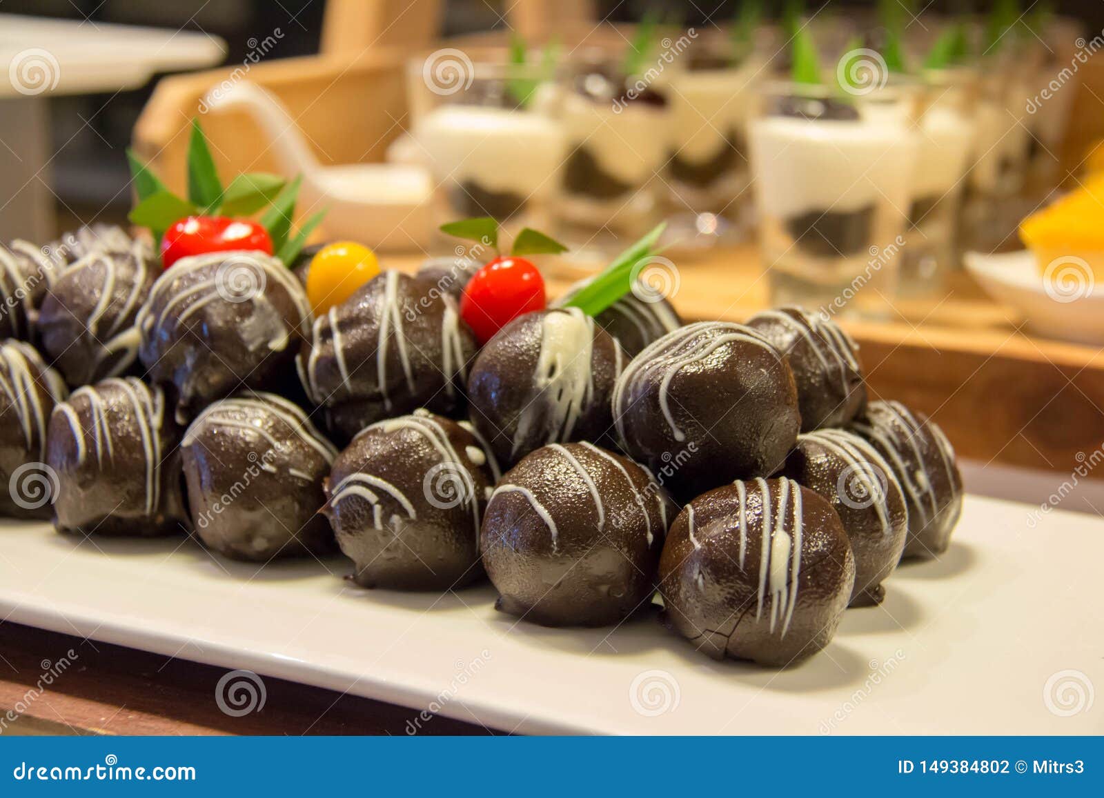 Dark Chocolate Ball on Plate in Buffet Stock Photo - Image of truffles ...