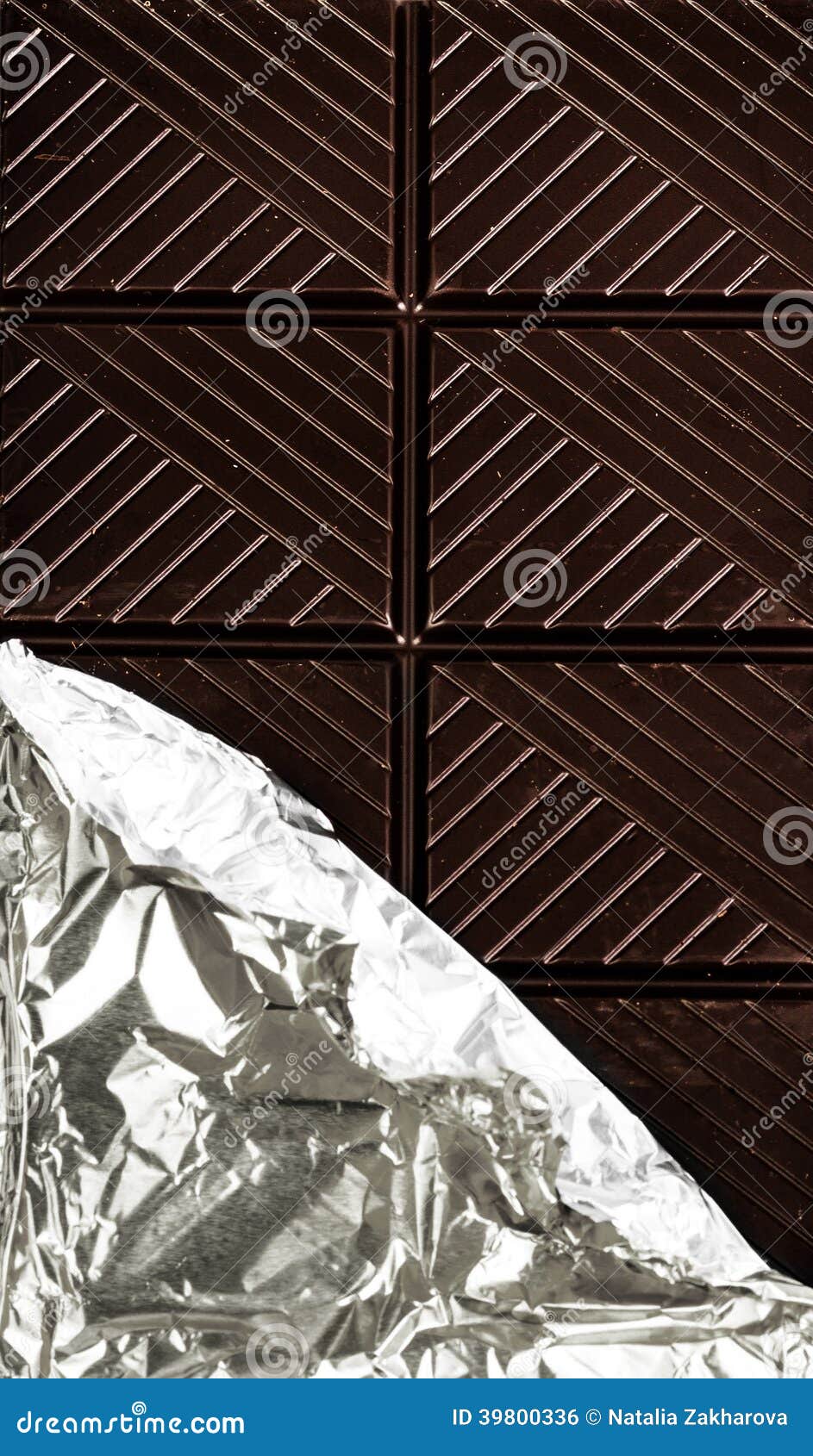 Dark Chocolate Bar in Opened Silver Foil Wrapping Stock Photo - Image ...