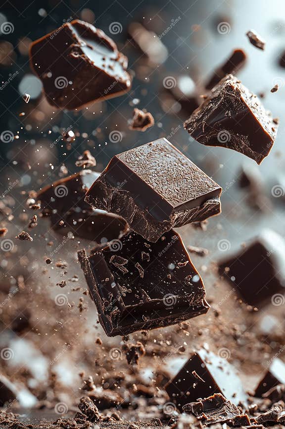 Dark Chocolate Bars Exploding Creating Splash of Melted Chocolate Stock Illustration ...